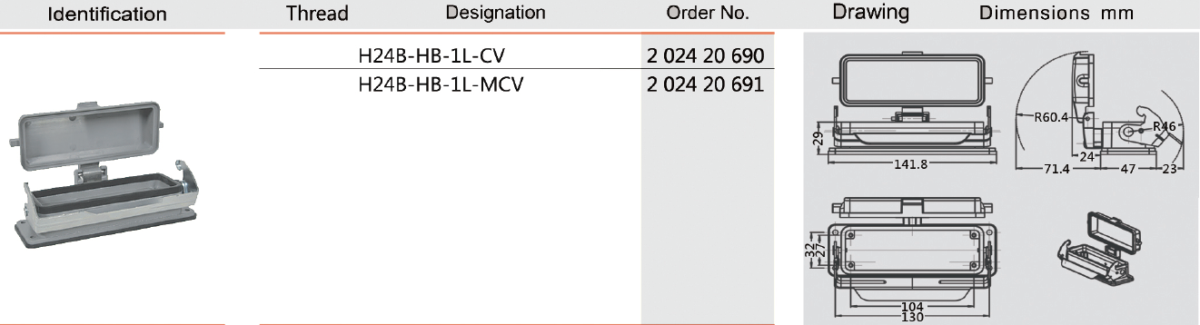 HE-024-M& H24B-HB-1L-CV 24Pin Hot Runner Connectors